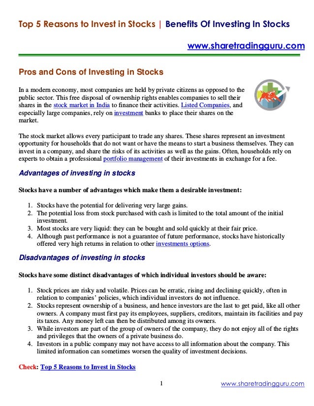 Advantage and Disadvantages of Investing in Stock Market | PDF
