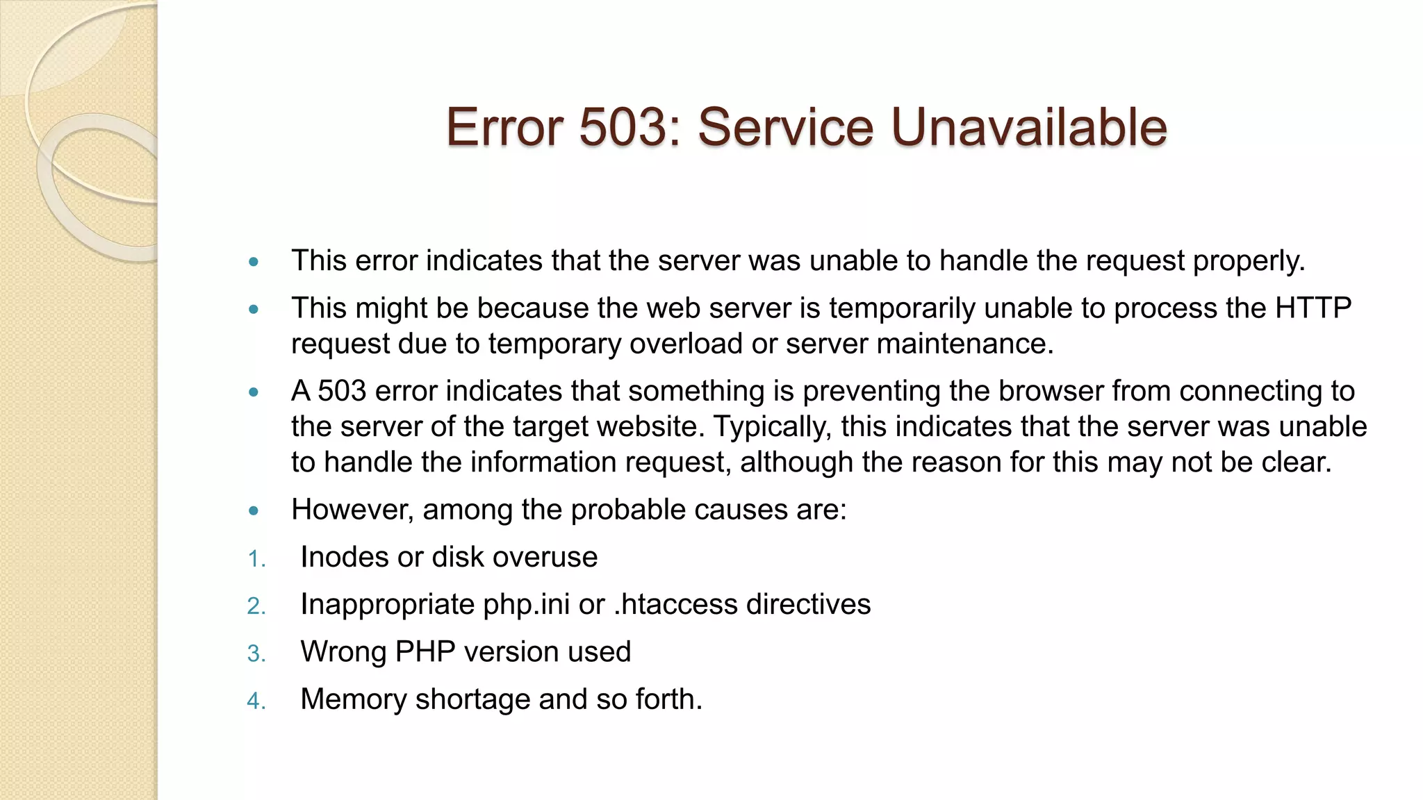 Reasons and Ways of Fixing Server Errors | PPT