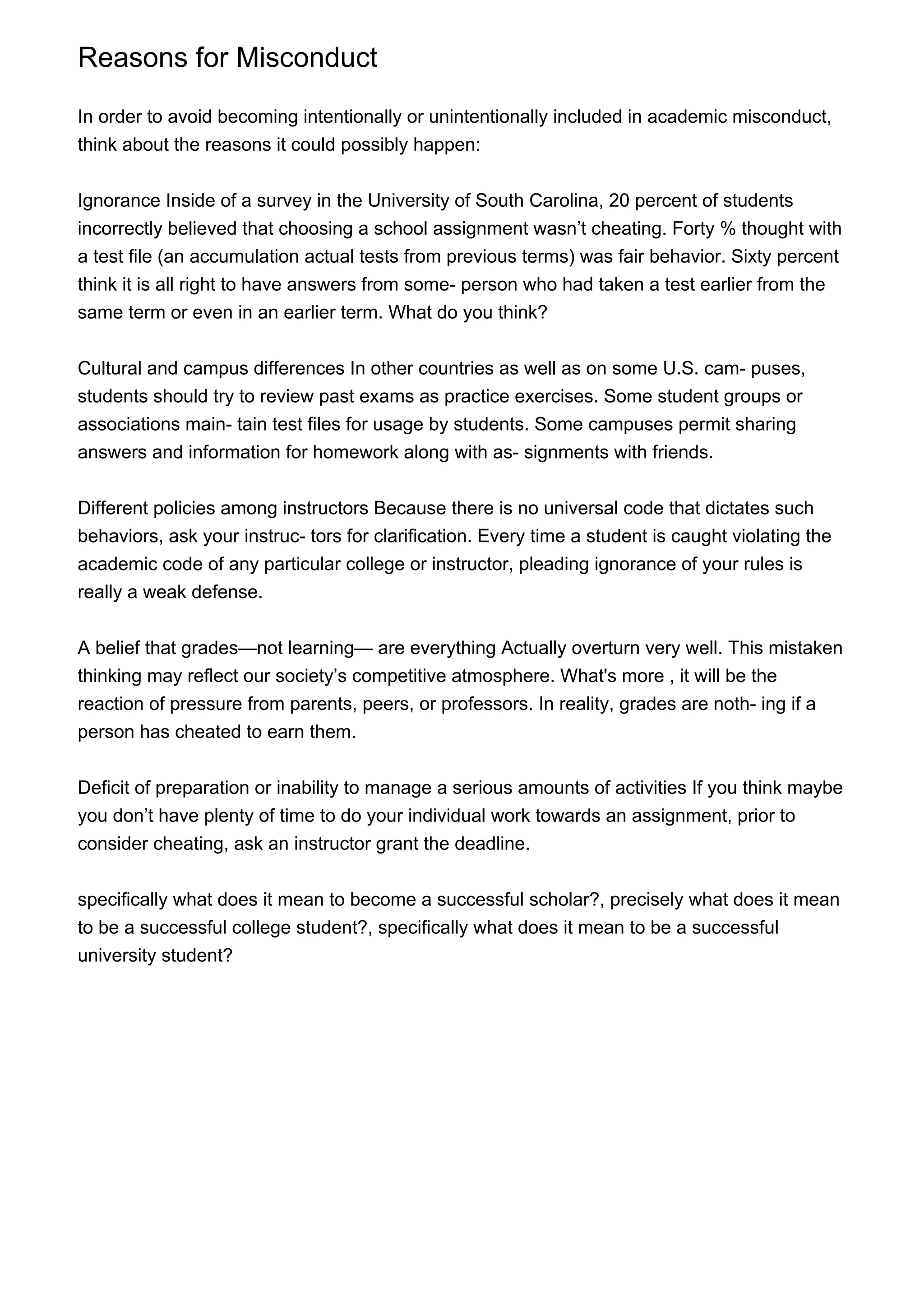 Reasons for Misconduct | PDF