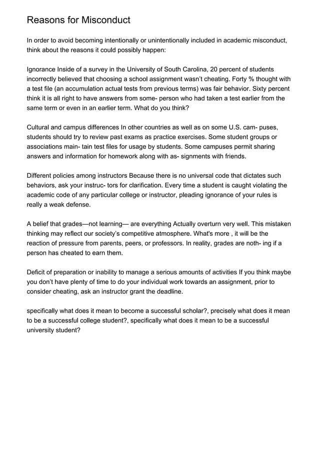 Reasons for Misconduct | PDF | Educational Assessment | Education