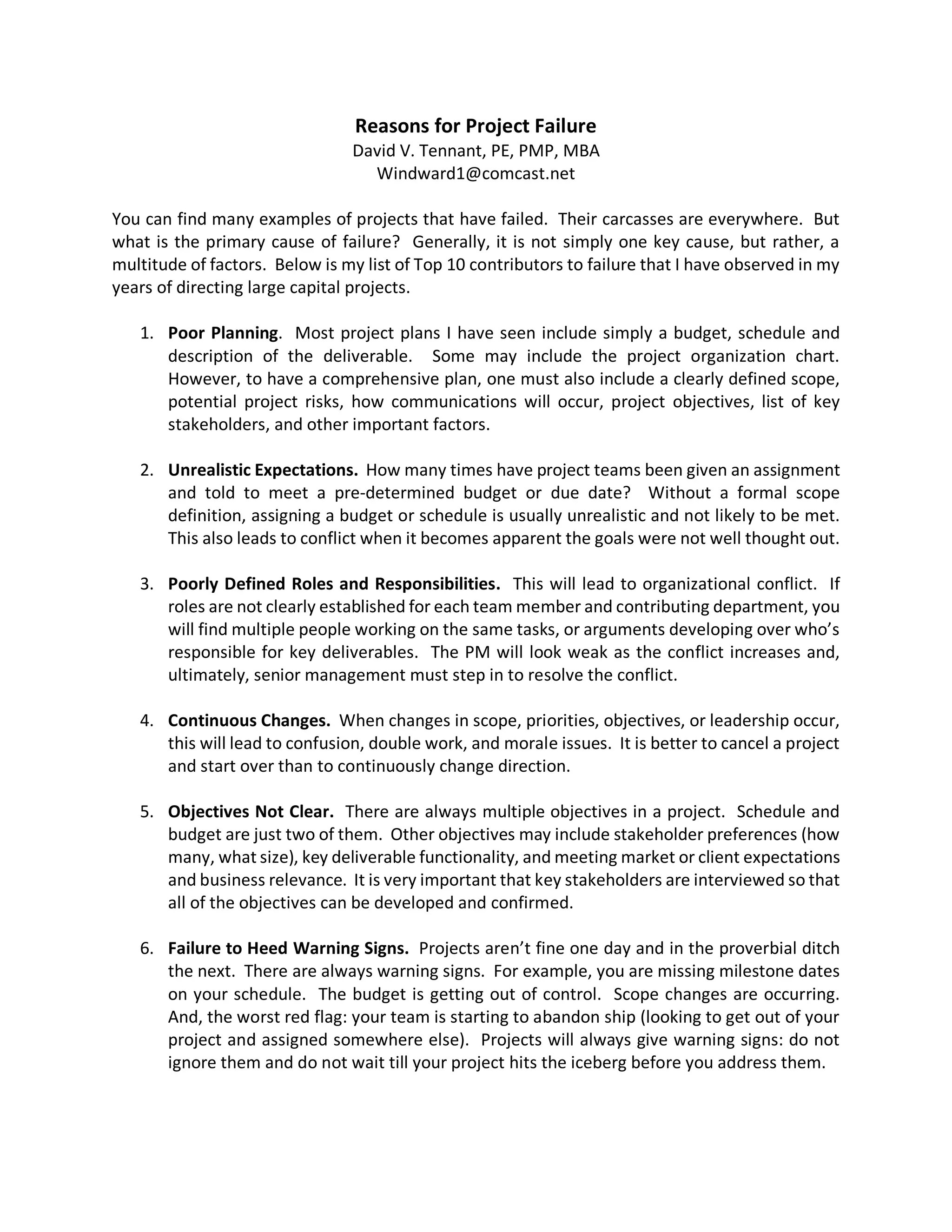 Reasons for project failure | PDF