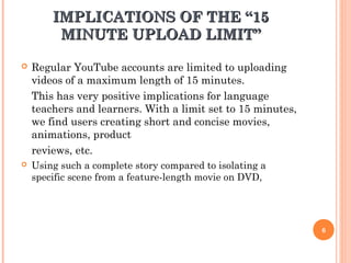 Reasons for using youtube in the language classroom | PPT