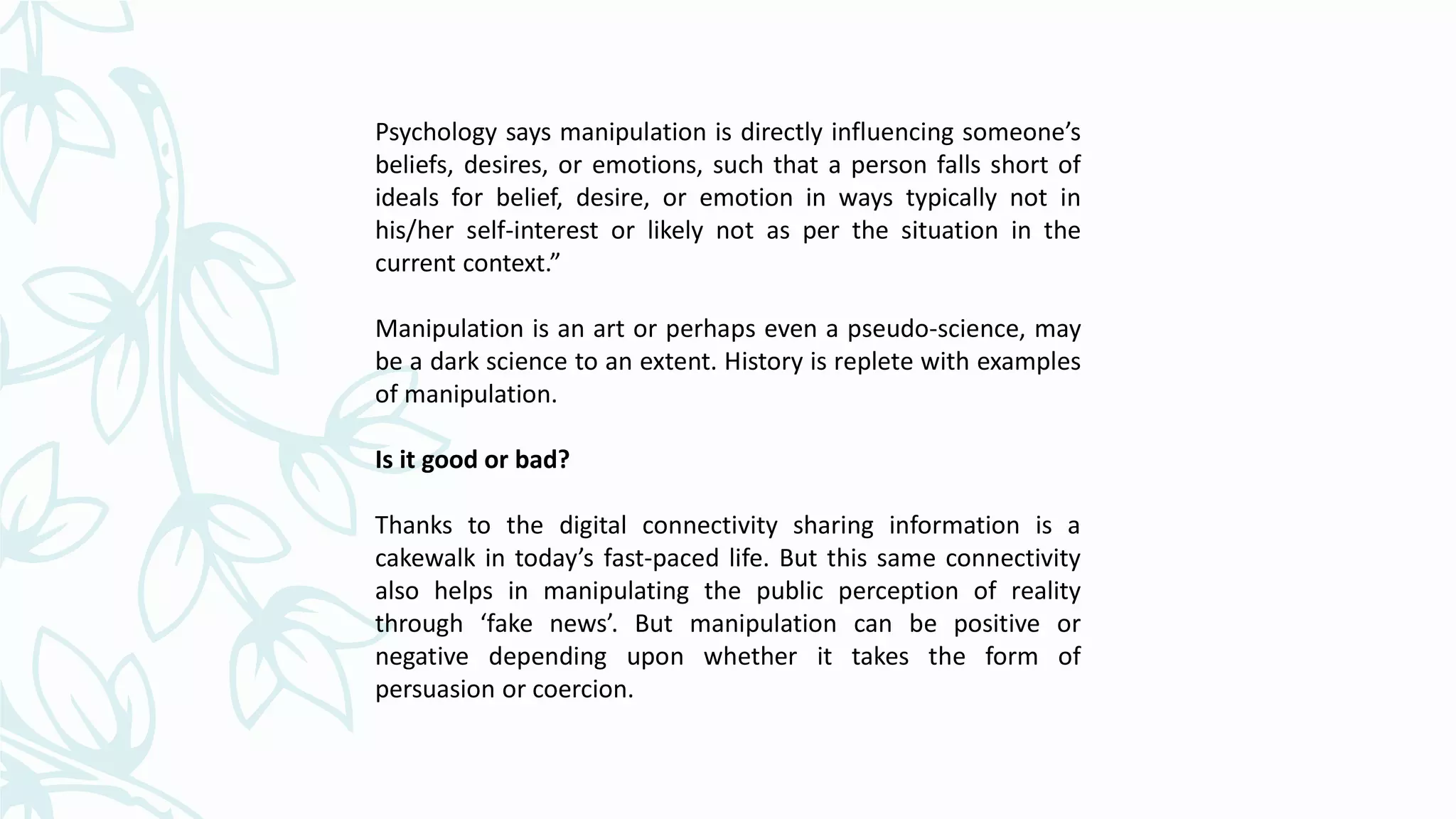 REASONS PEOPLE BECOME MANIPULATIVE | PDF