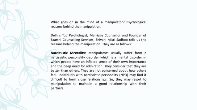 REASONS PEOPLE BECOME MANIPULATIVE | PPT