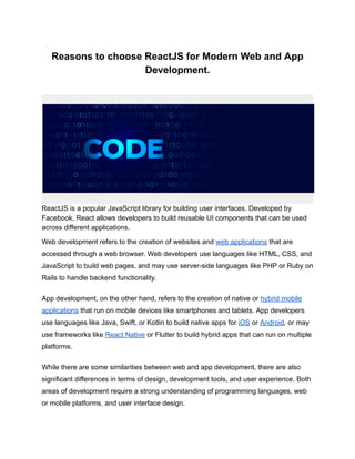 Reasons to choose ReactJS for Modern Web and App Development.pdf