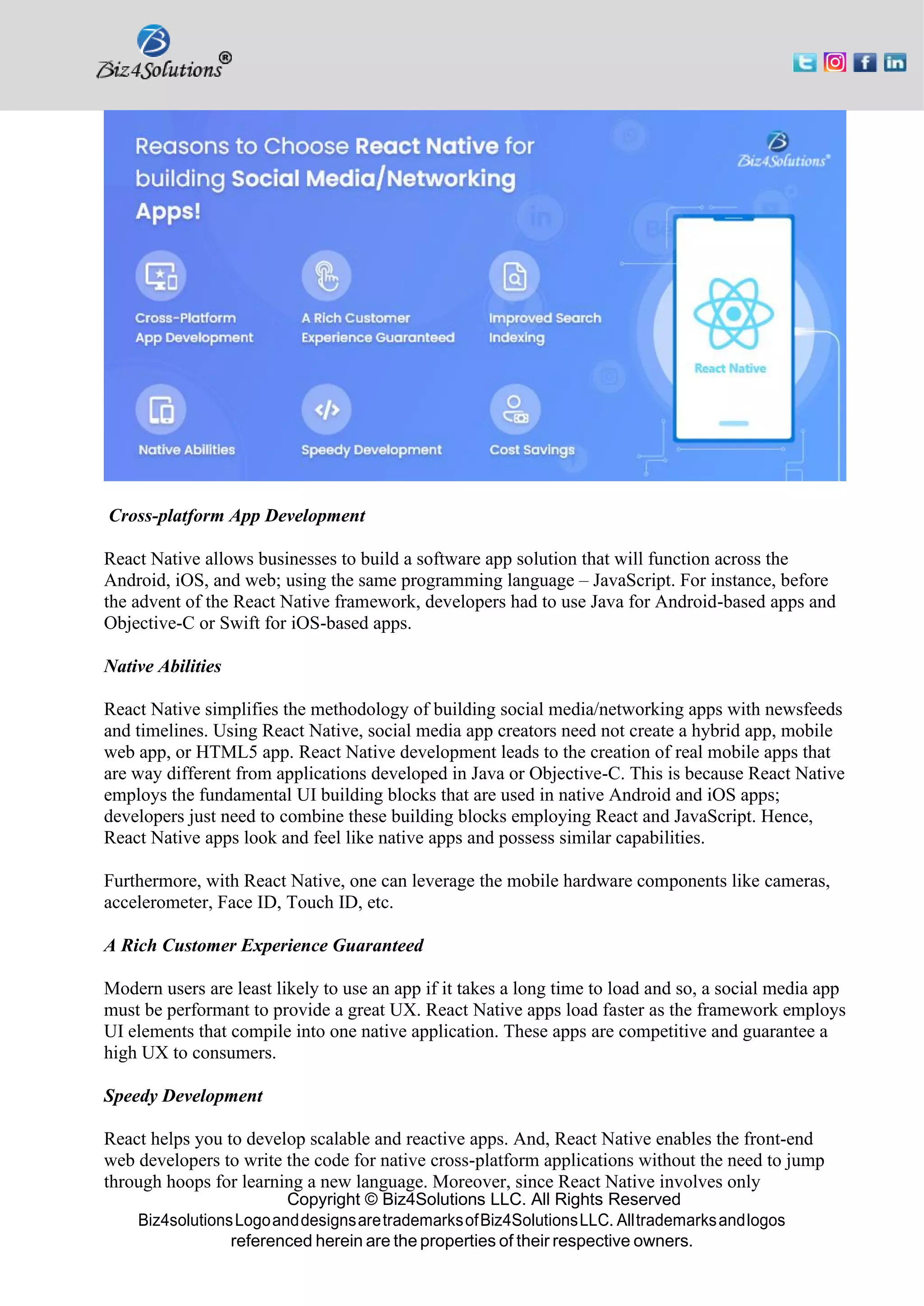 Advantages of building Social Media Apps in React Native | PDF