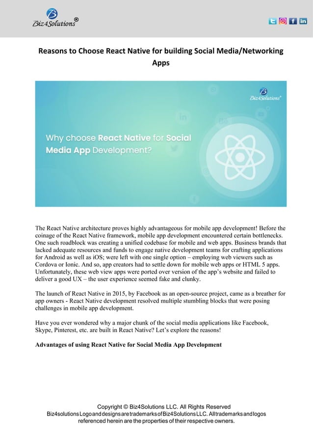 Advantages of building Social Media Apps in React Native | PDF
