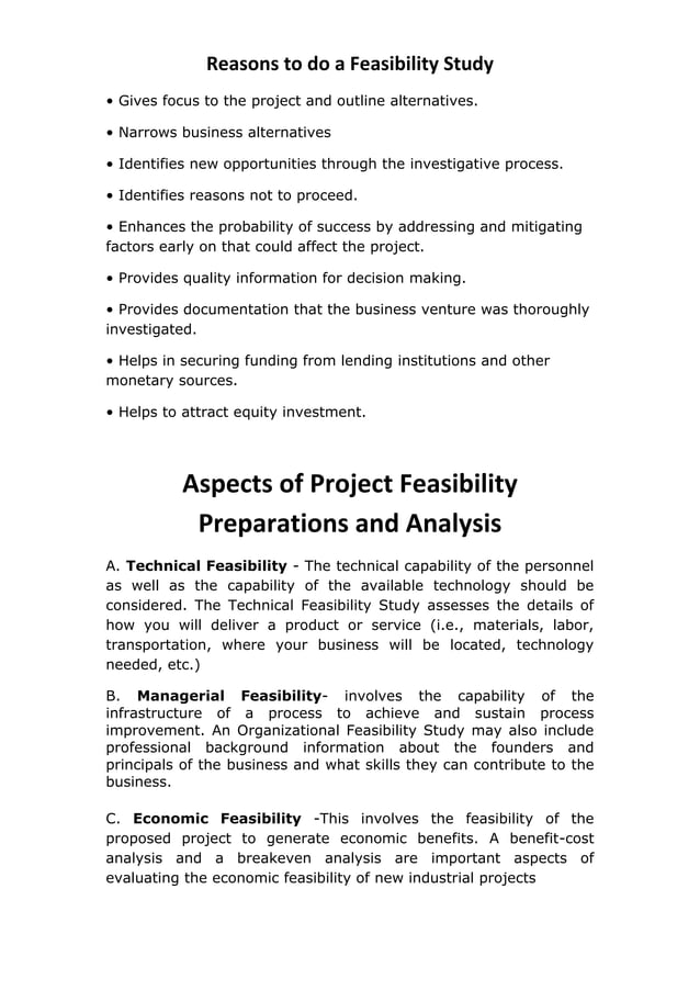 Aspects of Project Feasibility Preparations and Analysis | DOCX
