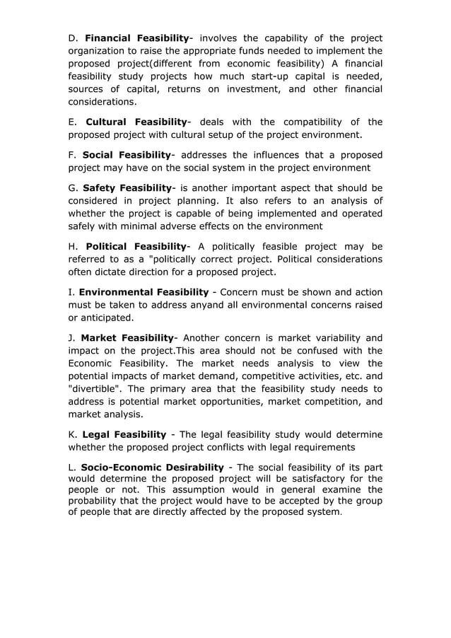 Aspects of Project Feasibility Preparations and Analysis | DOCX