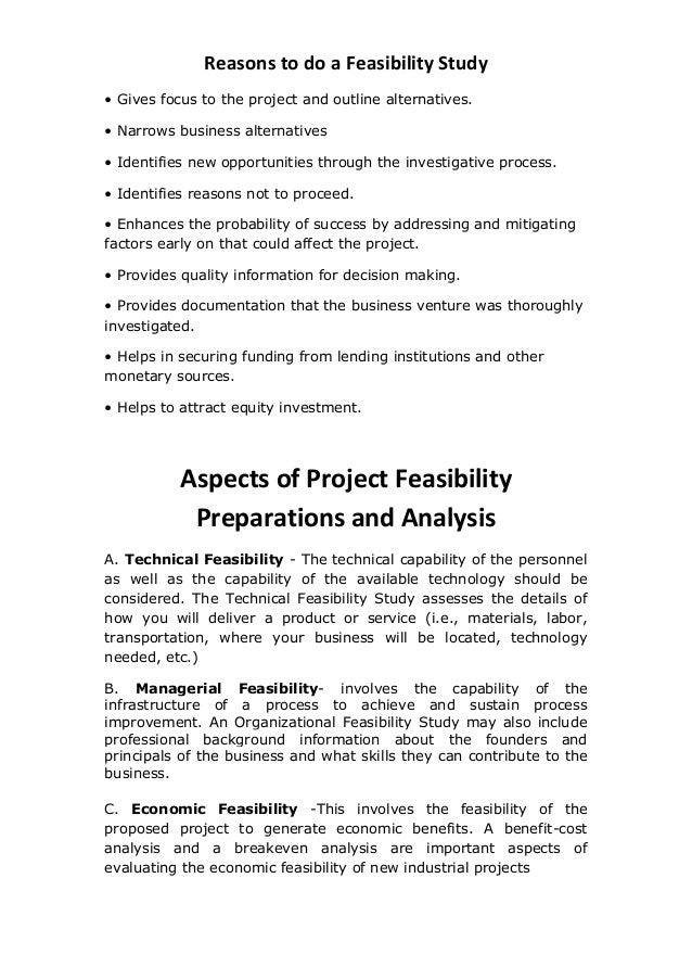 Aspects of Project Feasibility Preparations and Analysis