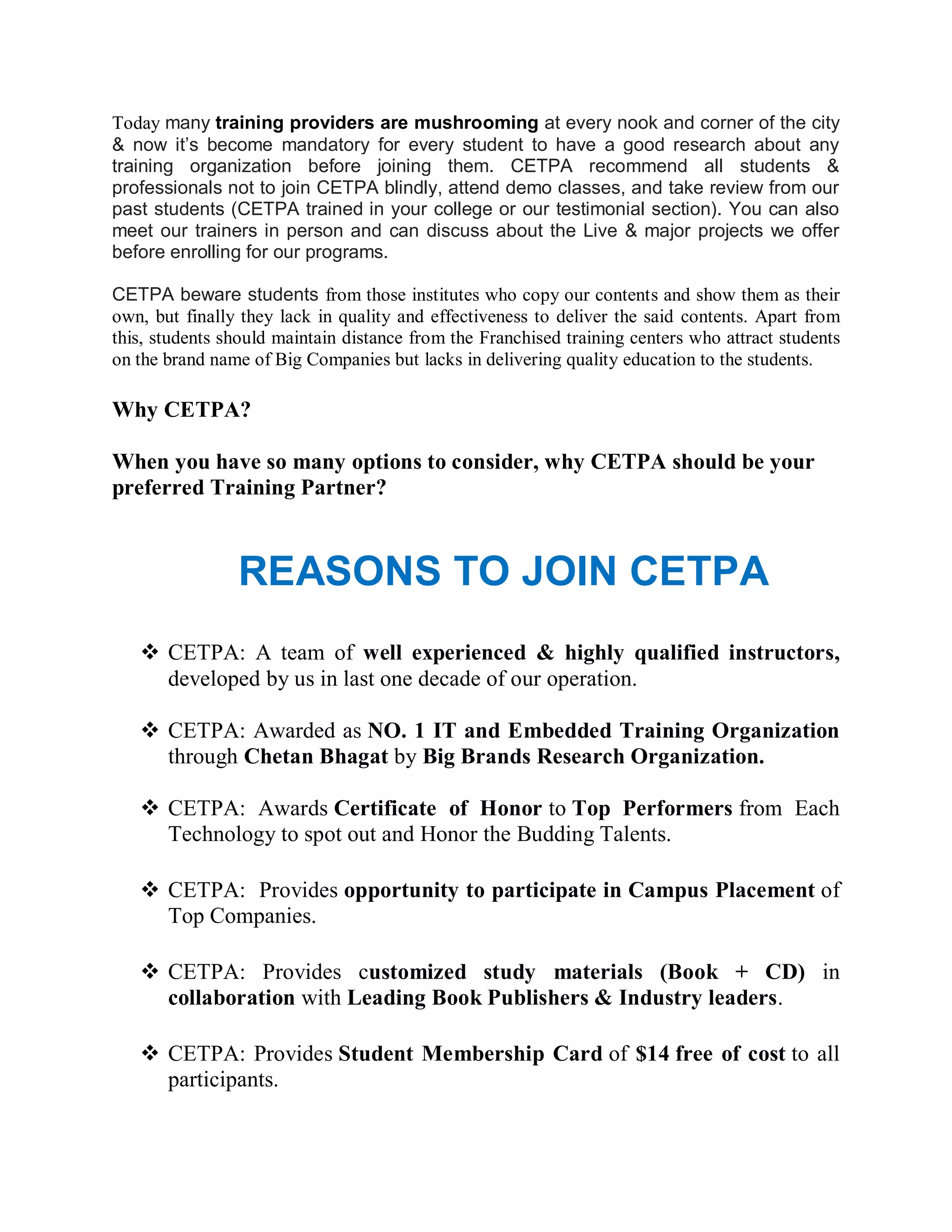 Reasons to join cetpa | PDF | Technology & Computing