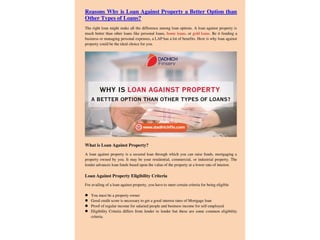 Reasons Why is Loan Against Property a better option than other types ...