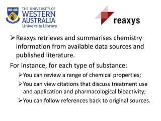 Reaxys Chemistry database | PPTX | Chemistry | Science