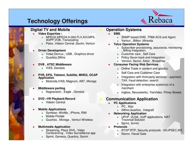 Rebaca Technologies Corporate Overview | PDF