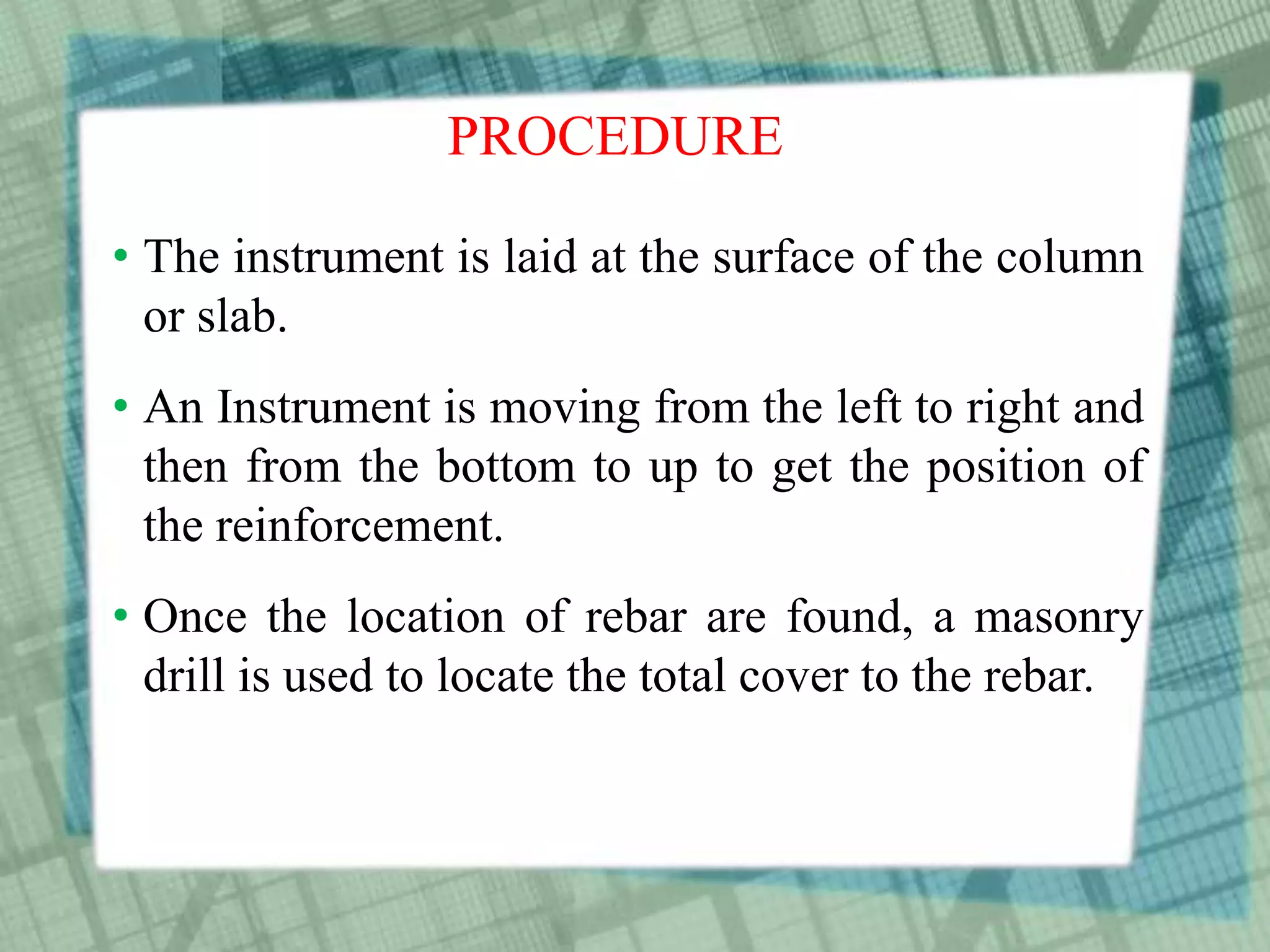 Rebar detector Test of Nondestructive Test | PPTX