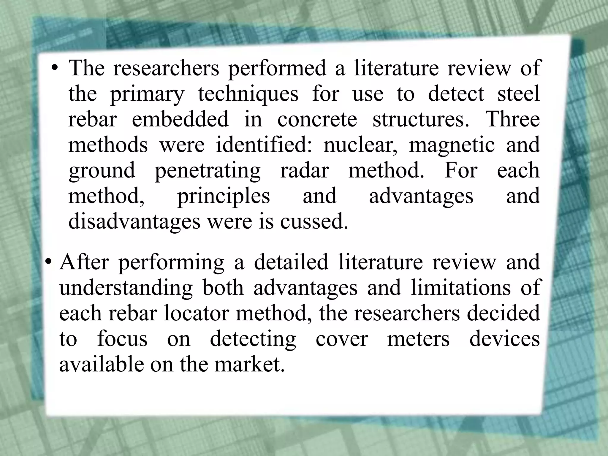 Rebar detector Test of Nondestructive Test | PPTX