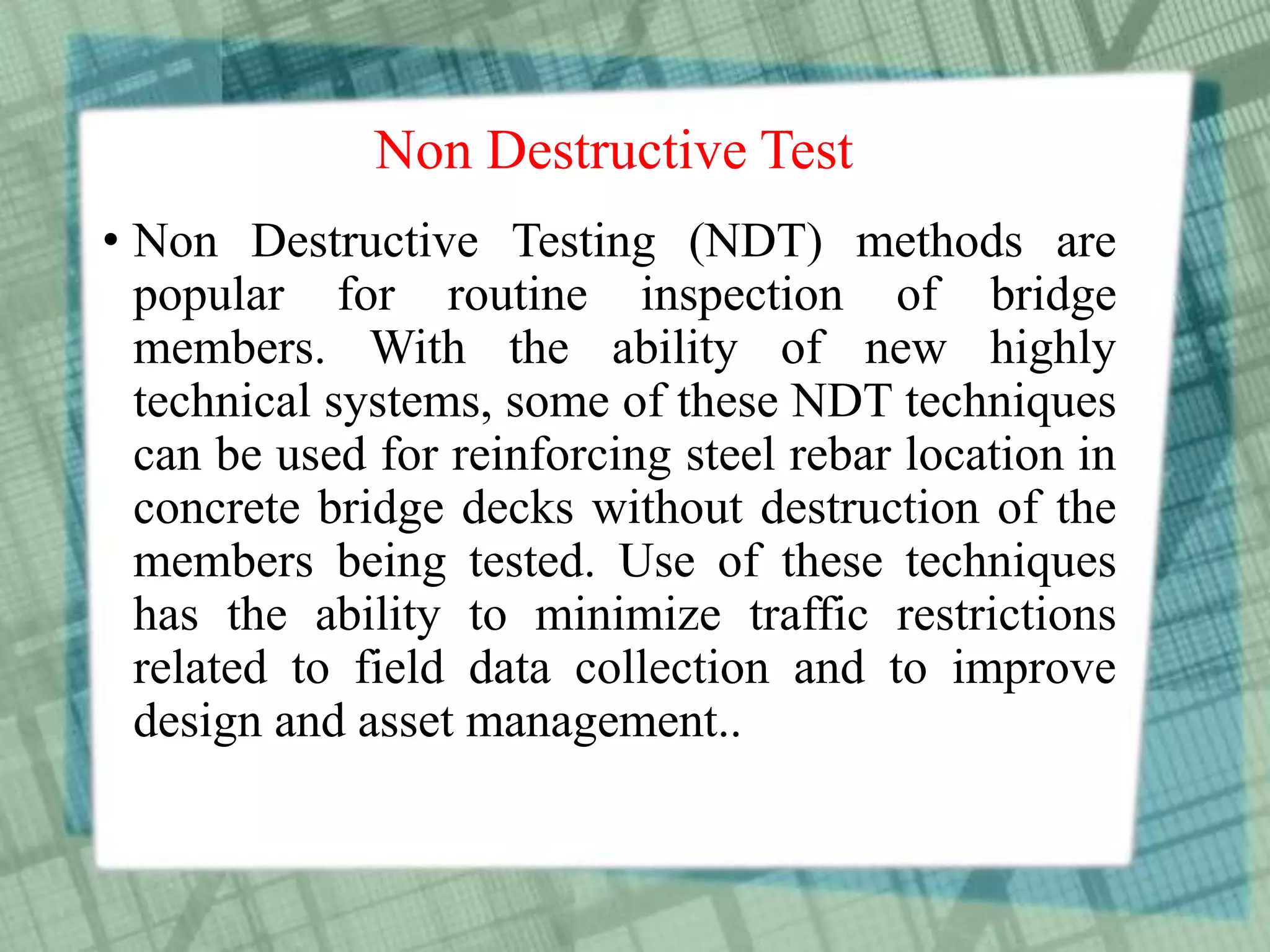 Rebar detector Test of Nondestructive Test | PPTX