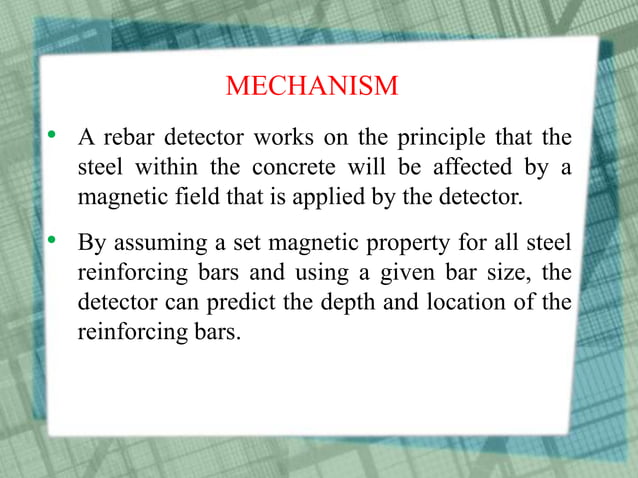 Rebar detector Test of Nondestructive Test | PPTX