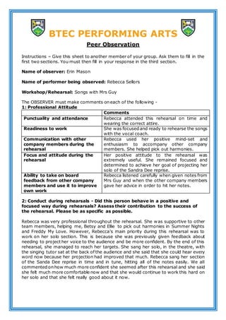 Rebecca peer observation | DOCX