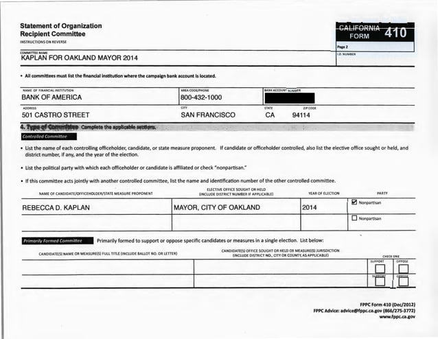 Rebecca Kaplan FPPC Form 410 | PDF
