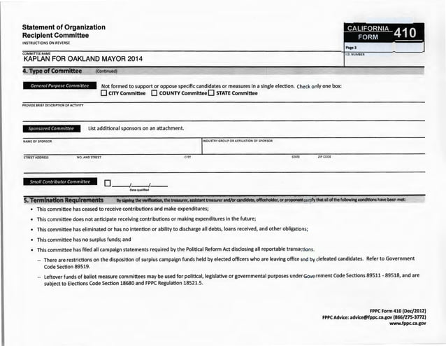 Rebecca Kaplan FPPC Form 410 | PDF