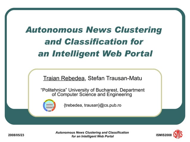 Autonomous News Clustering and Classification for an Intelligent Web Portal | PPS | Internet ...