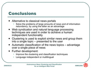 Autonomous News Clustering and Classification for an Intelligent Web ...