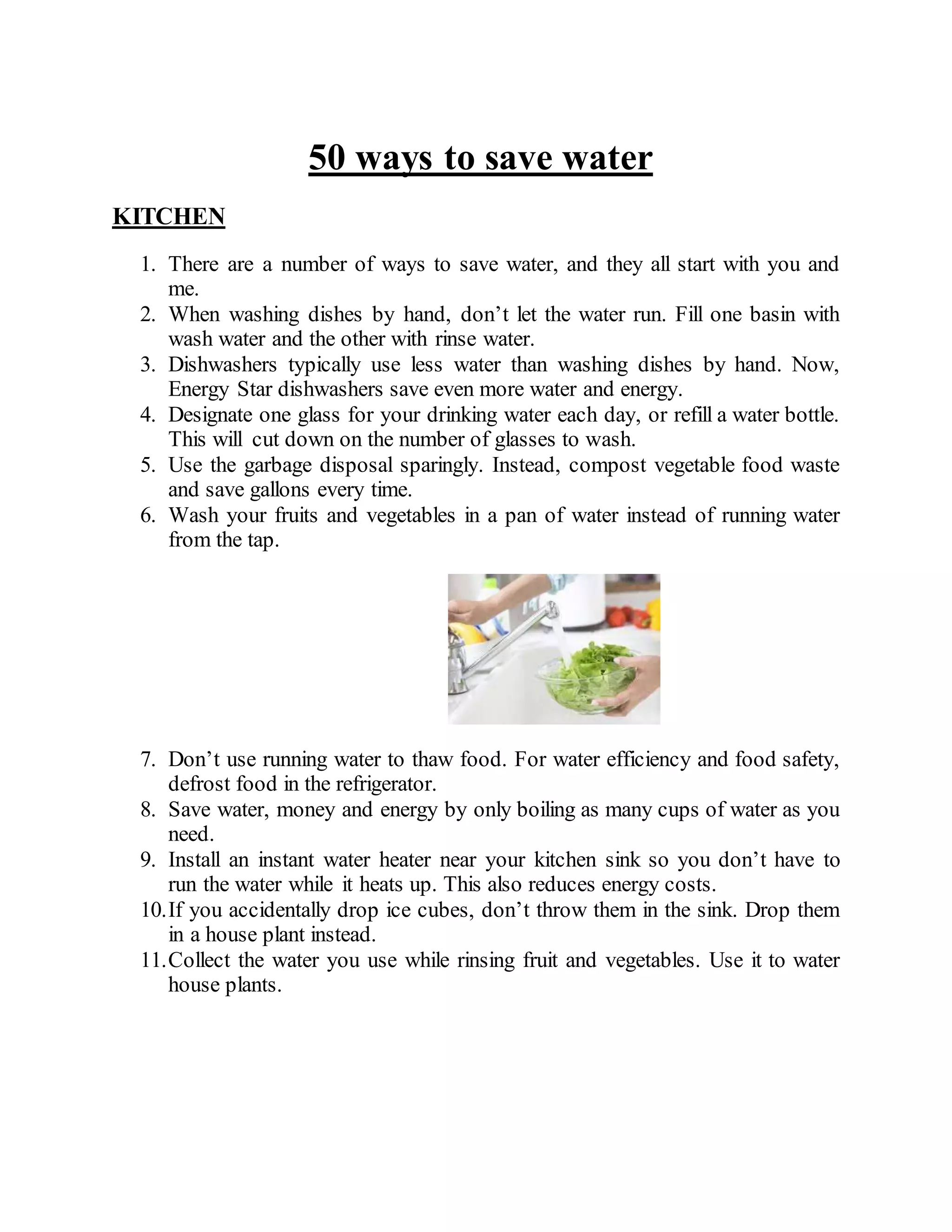 50 ways to save water | DOCX