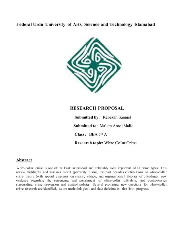 Proposal Report of white-collar crime | PDF