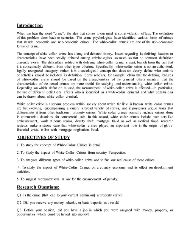Proposal Report of white-collar crime | PDF