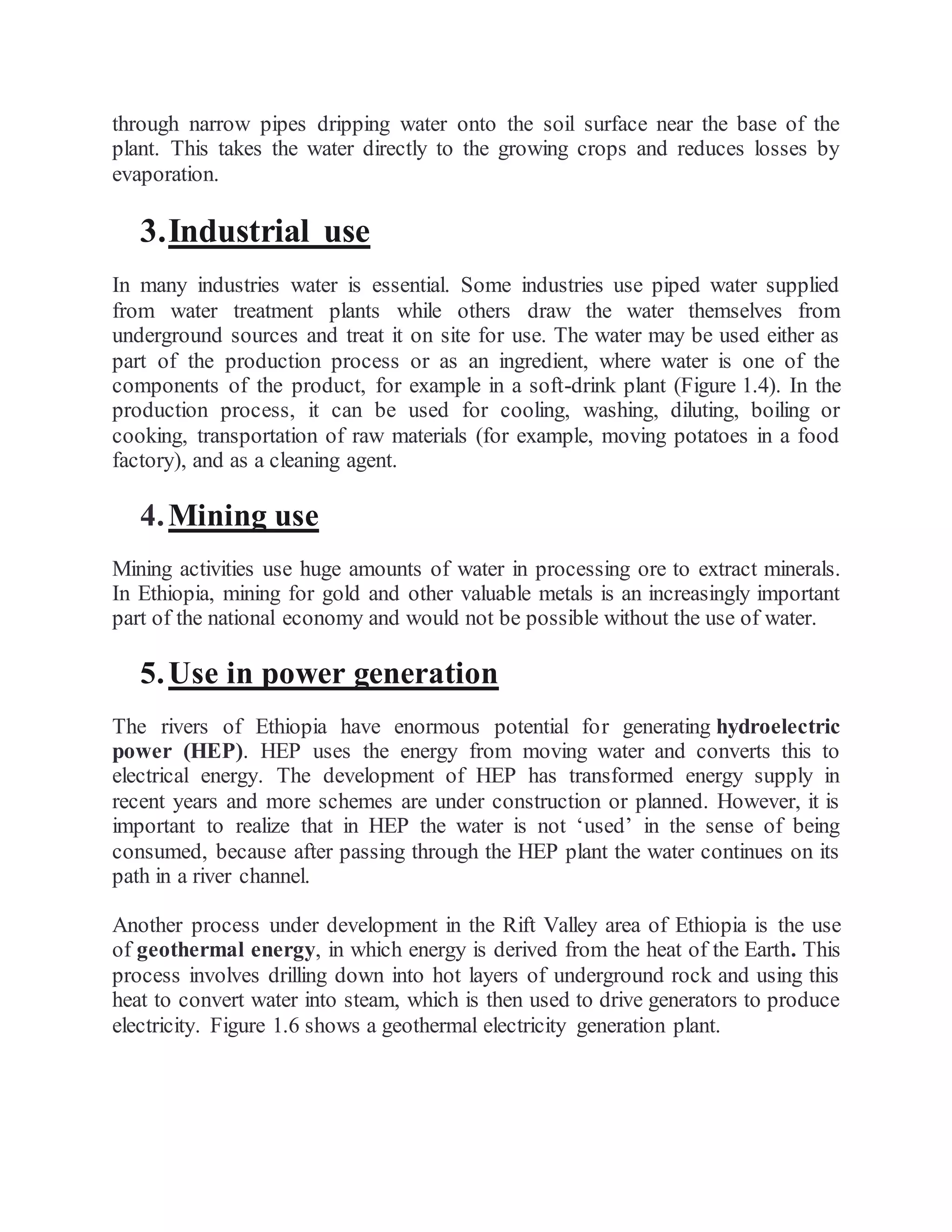 The different uses of water | DOCX