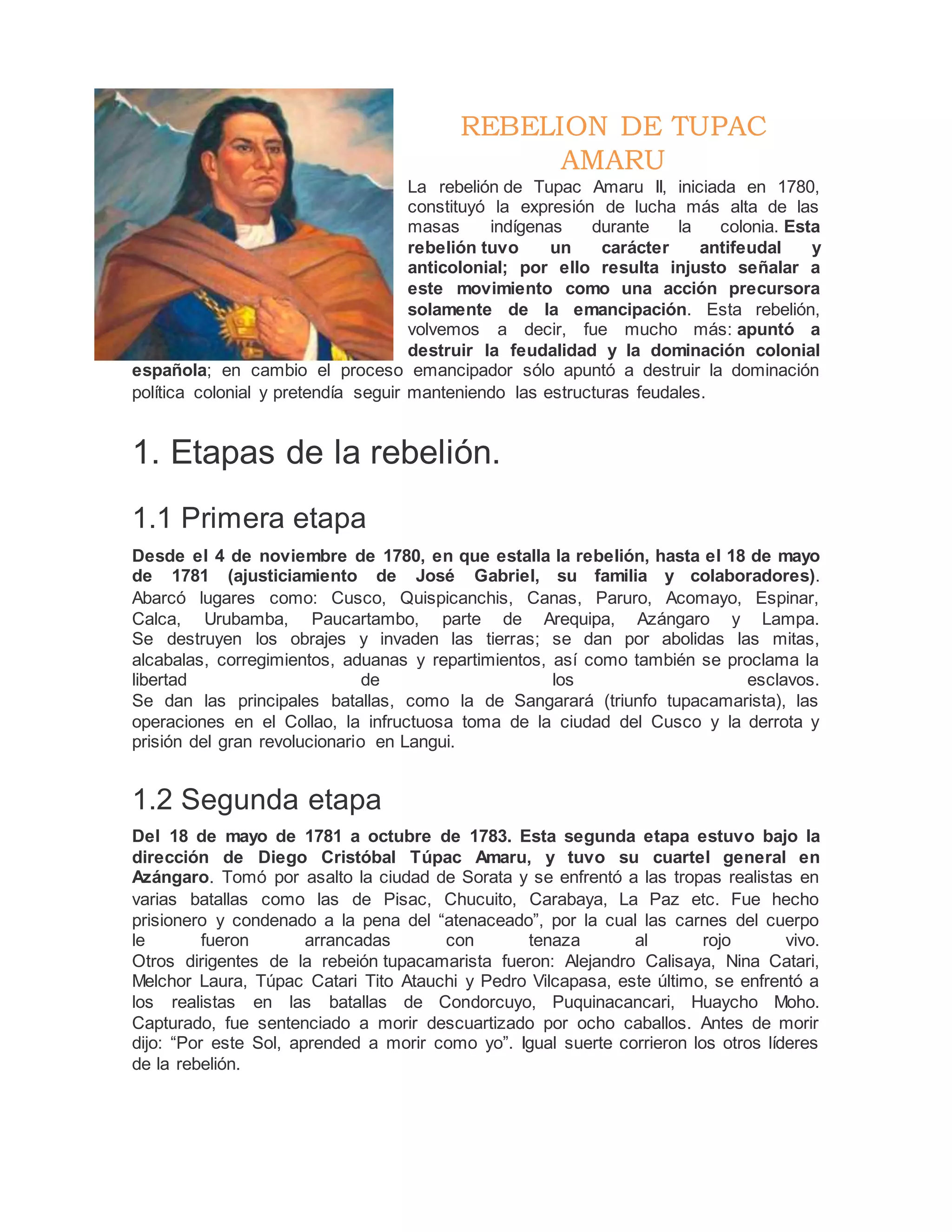 Rebelion de tupac amaru | DOCX