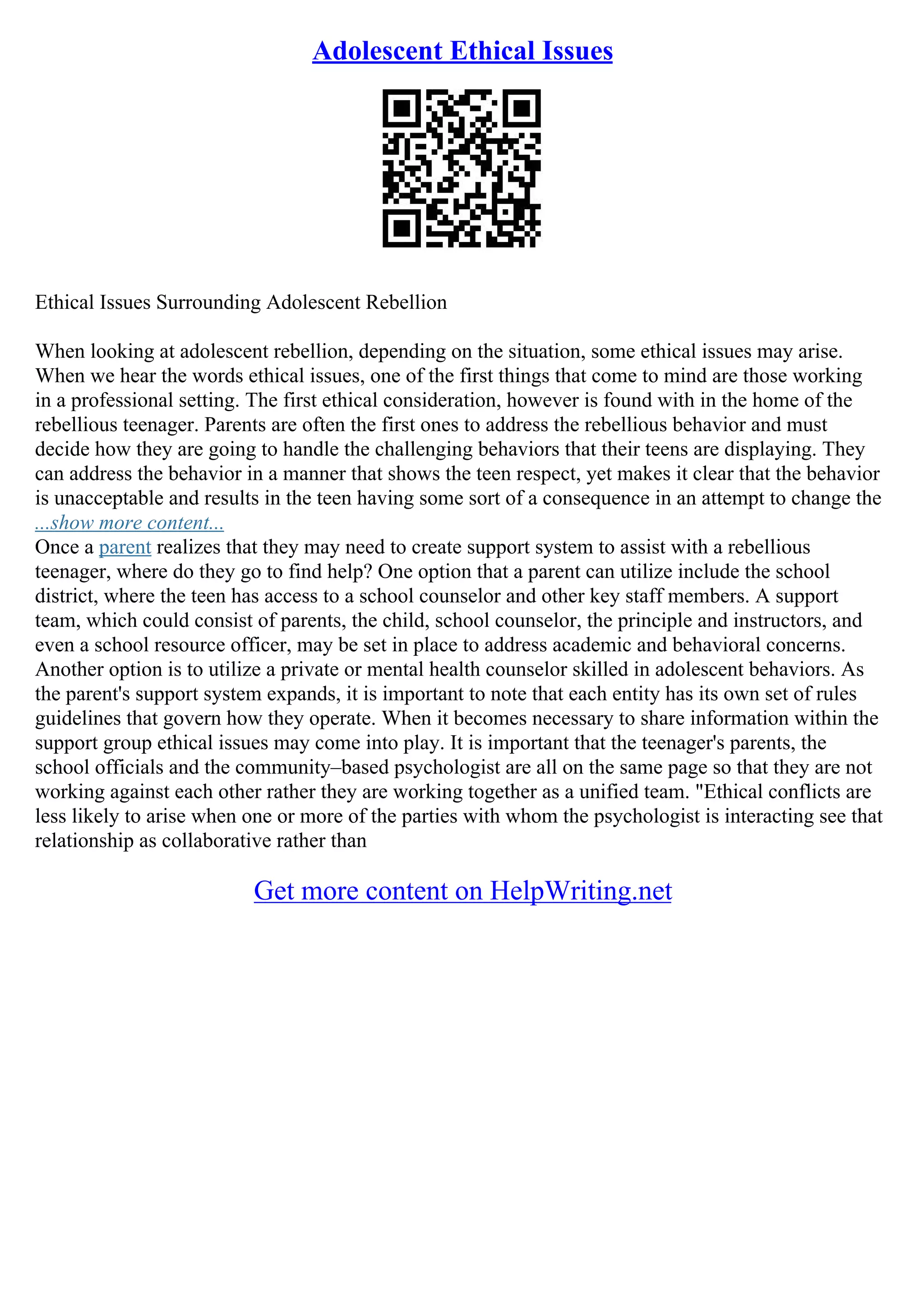 Rebellious Teenager Essay | PDF
