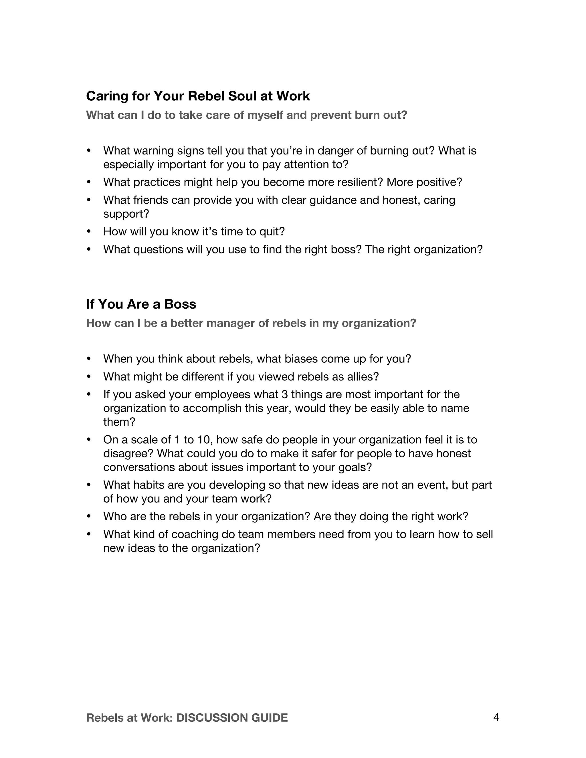 "Rebels at Work" Discussion Guide | PDF