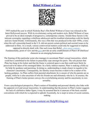 Rebel Without A Cause Essay | PDF