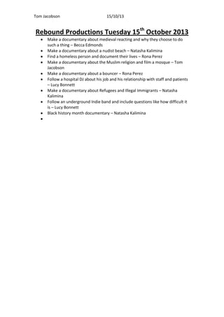 Rebound Productions Tuesday 15th October 2013 | PDF