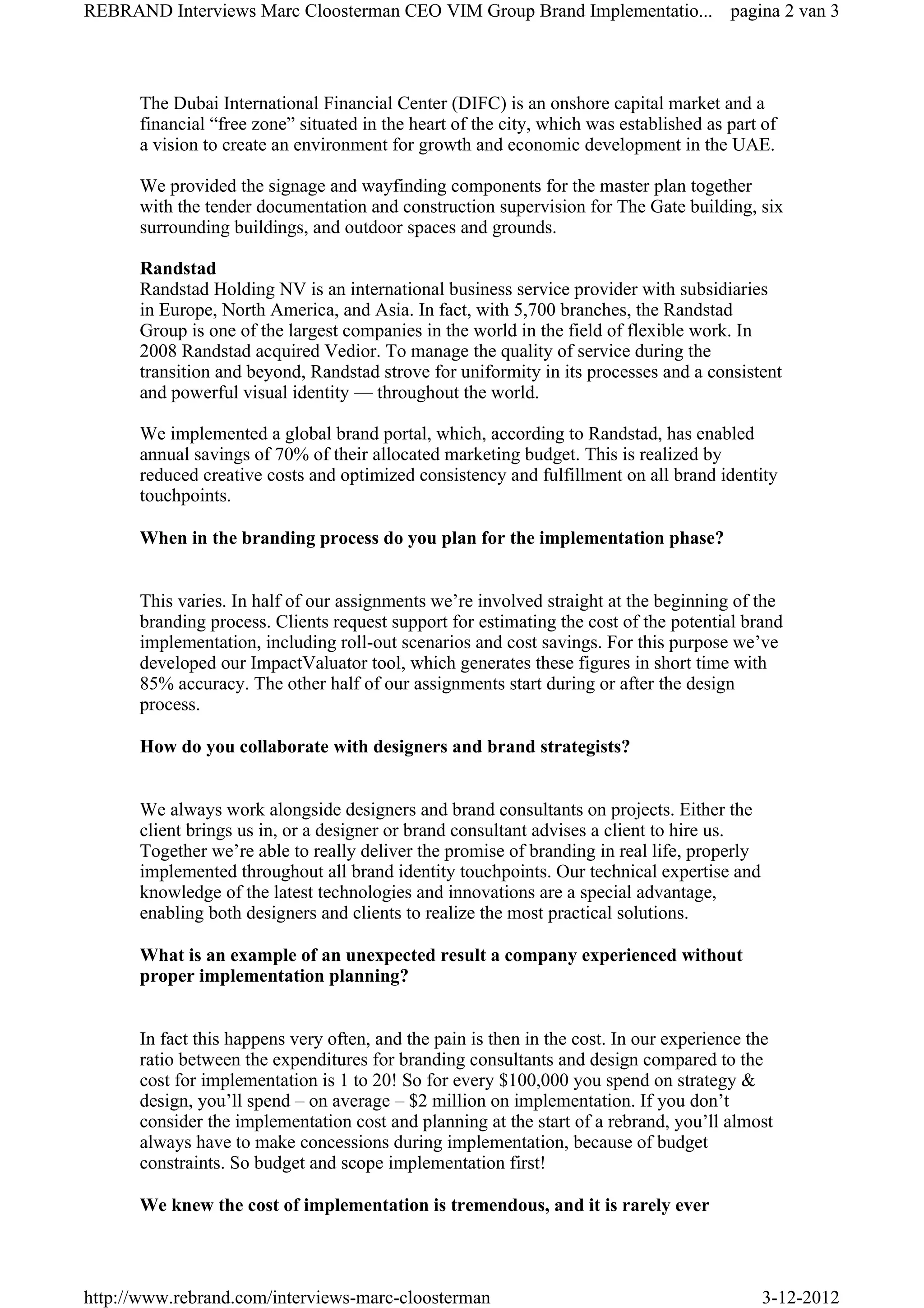 Interview Marc Cloosterman of VIM Group (on rebrand.com) | PDF