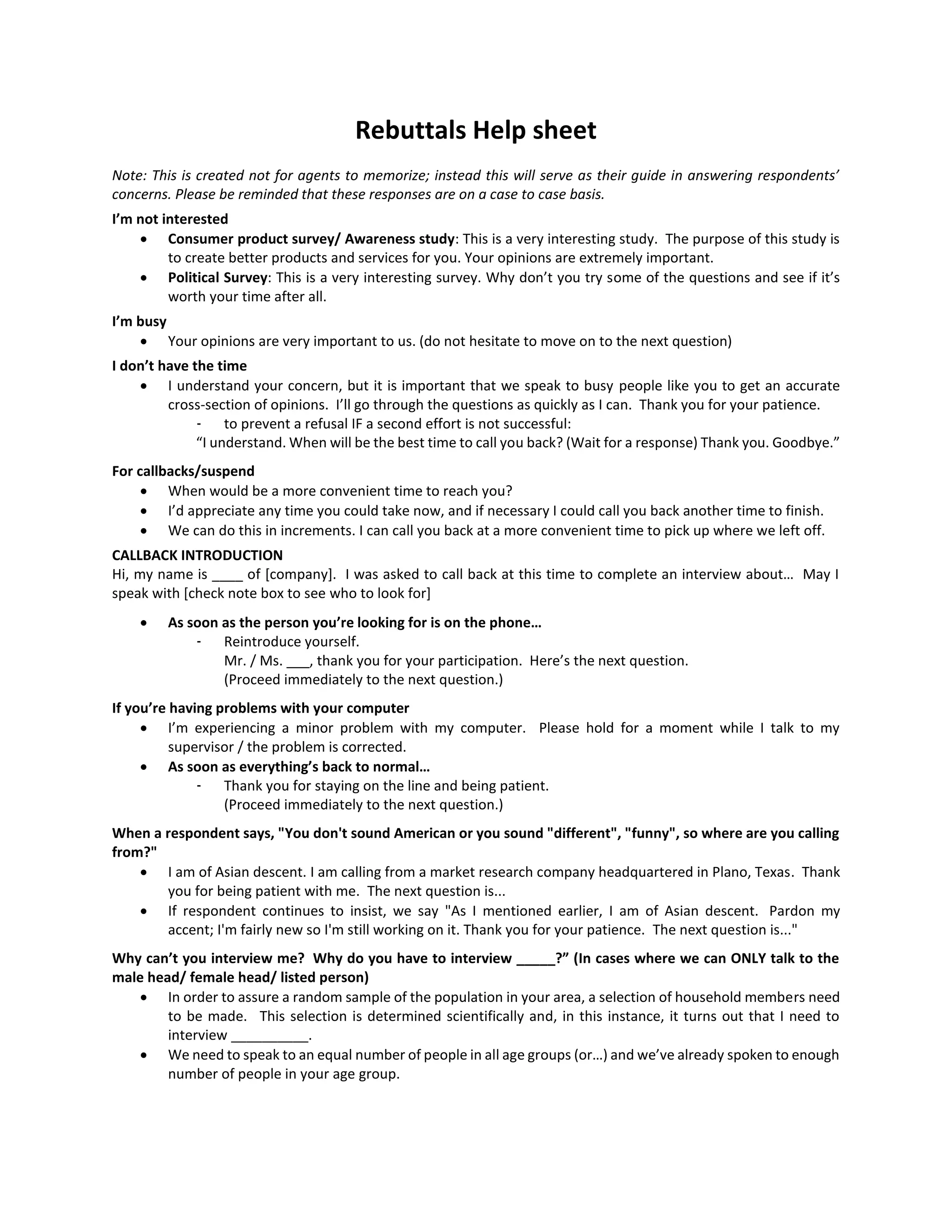Rebuttals Help Sheet | PDF