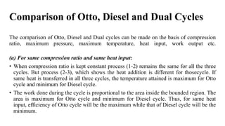 Recapitulation of carnot,otto and diesel cycle, dual cycle,comparison of otto, diesel and dual ...