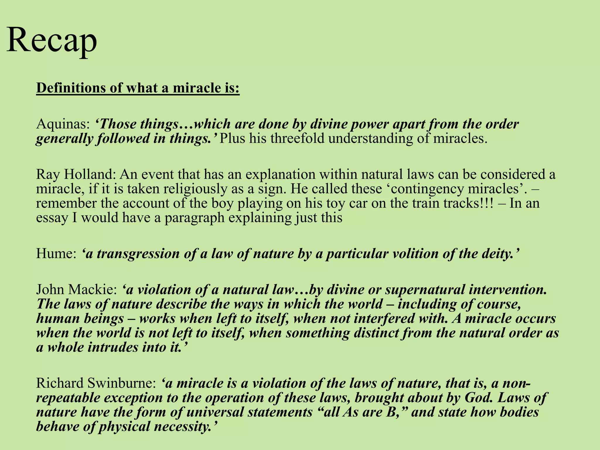 Recap of miracles and definitions of them | PPTX | Atheism | Religion ...