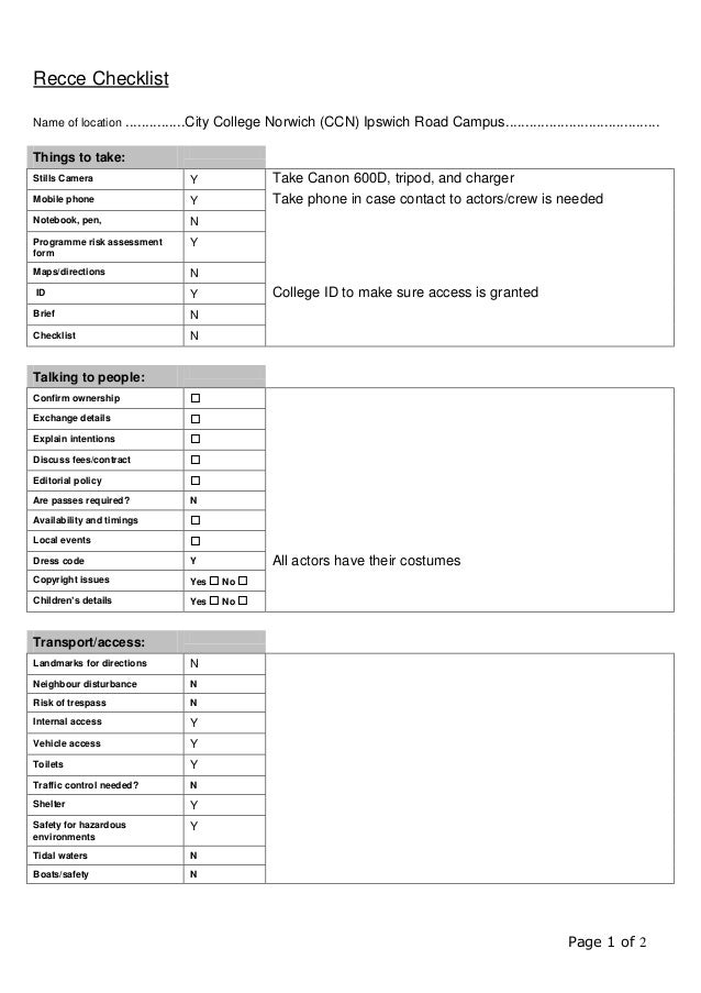 Recce checklist(1)