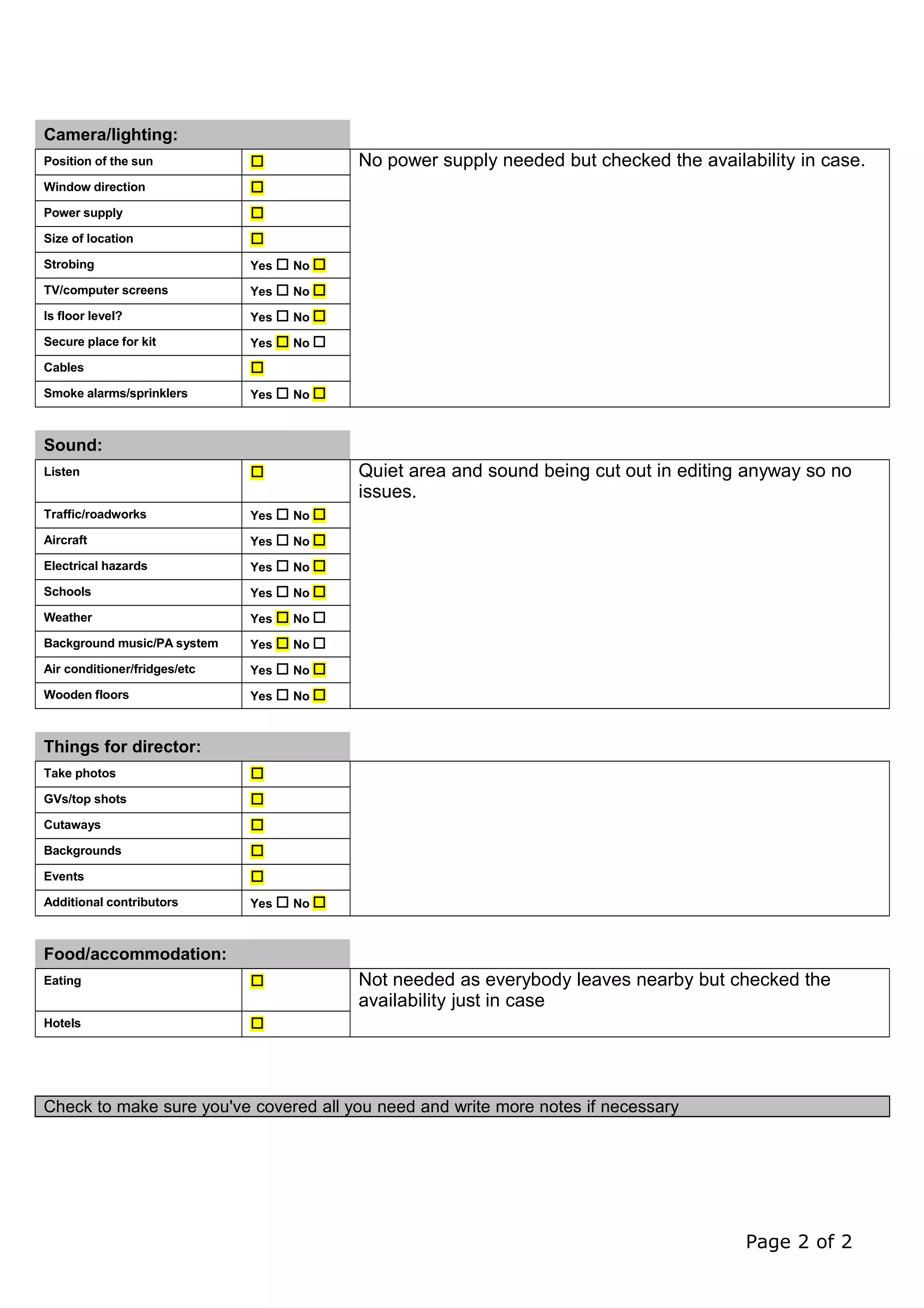 Recce checklist abby | DOC
