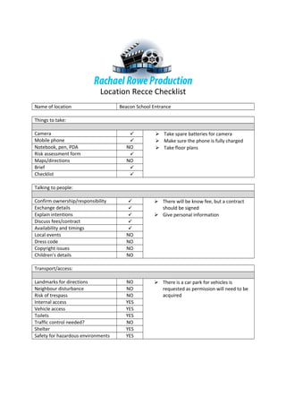 Recce checklist for beacon school entrance | PDF