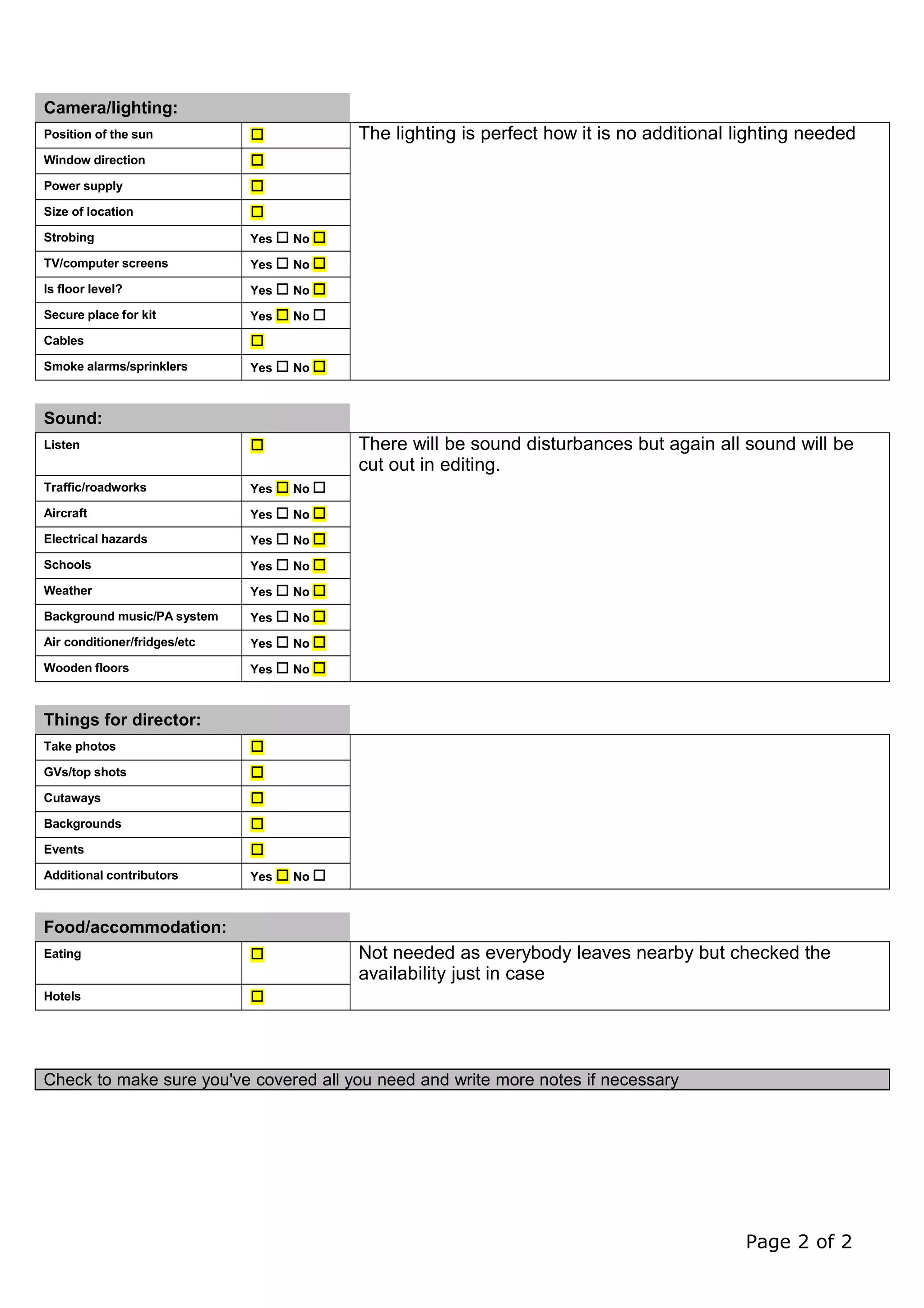 Recce checklist norwich underpass | DOC | Travel Preparation and Advice ...