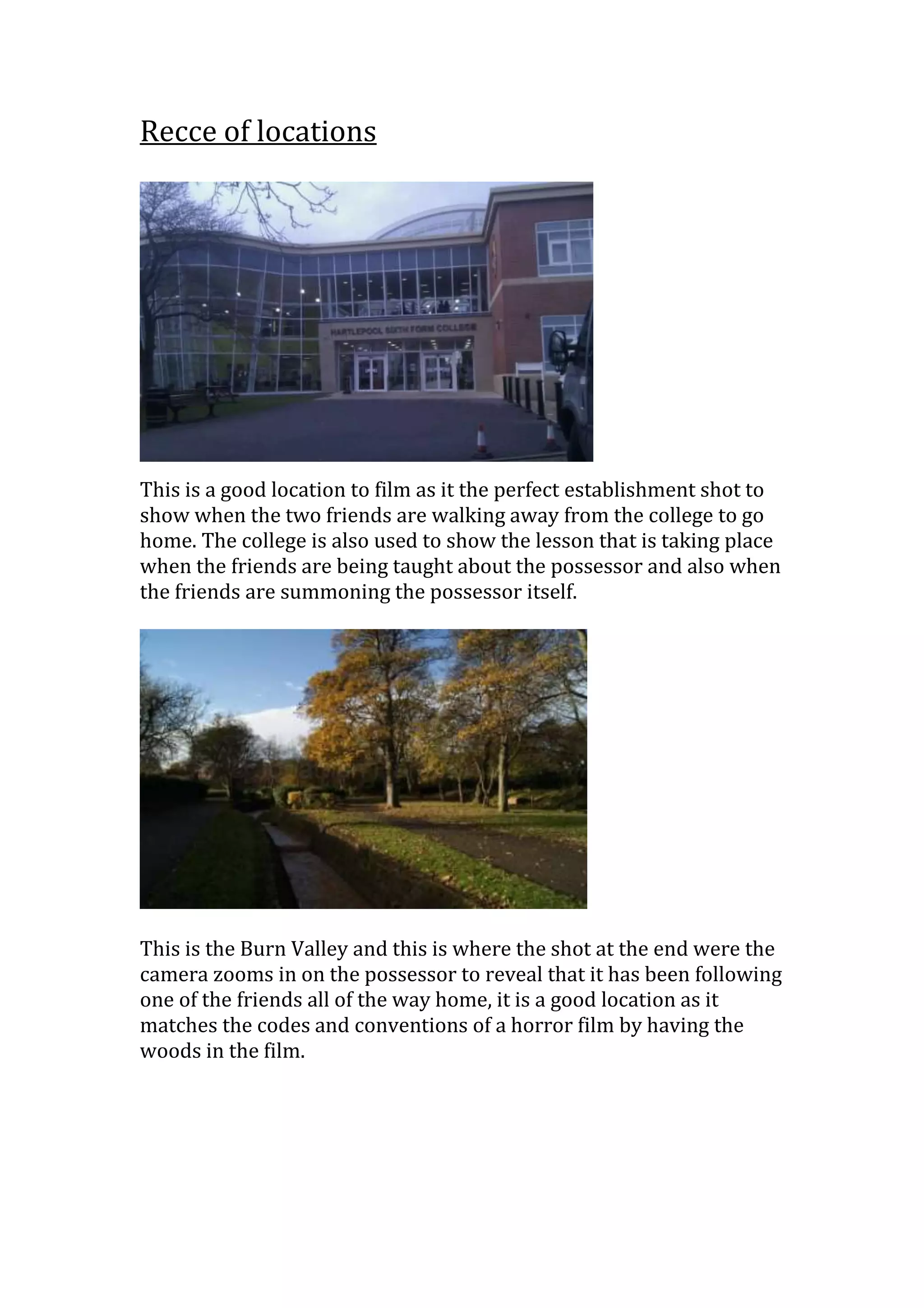 Recce of locations | DOCX