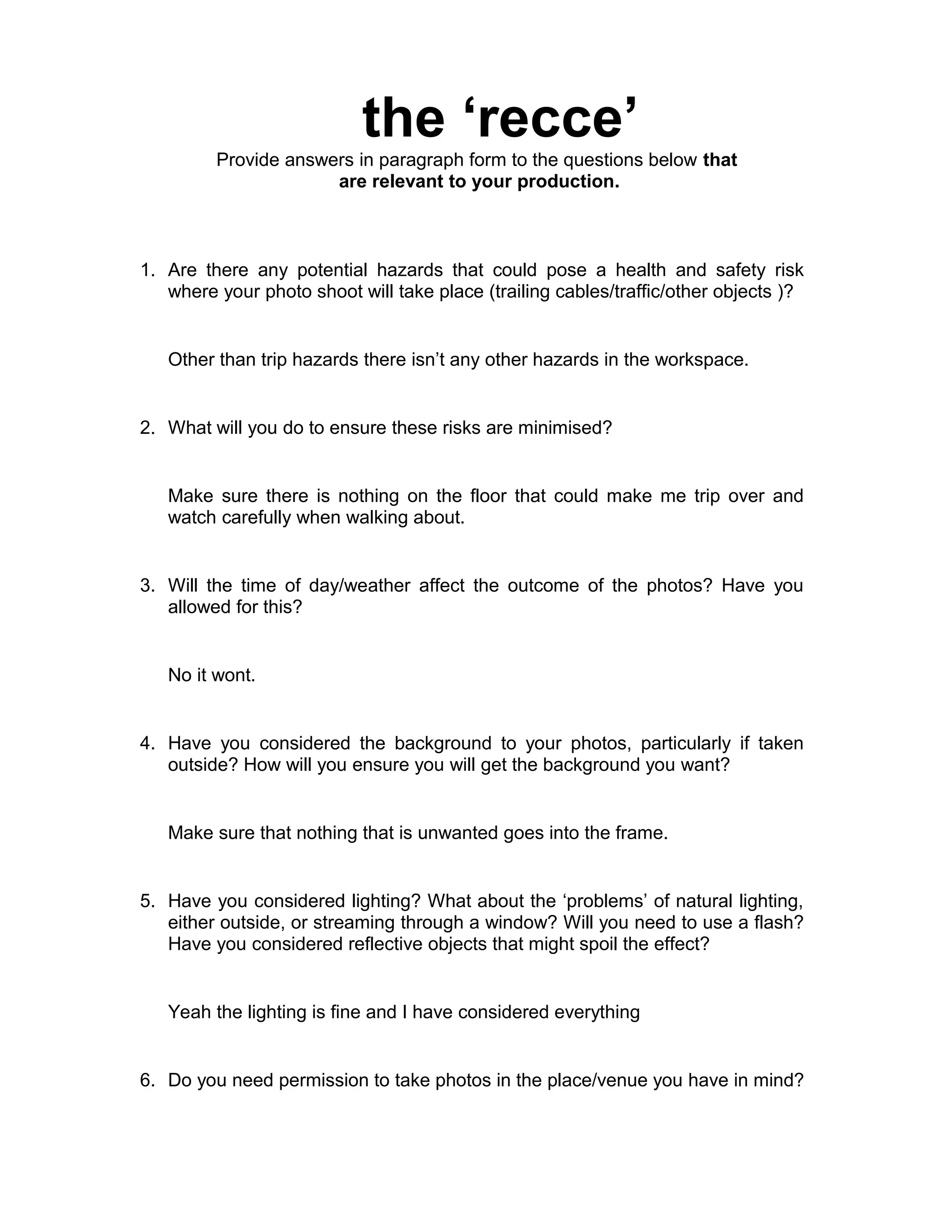 Recce questions | DOC