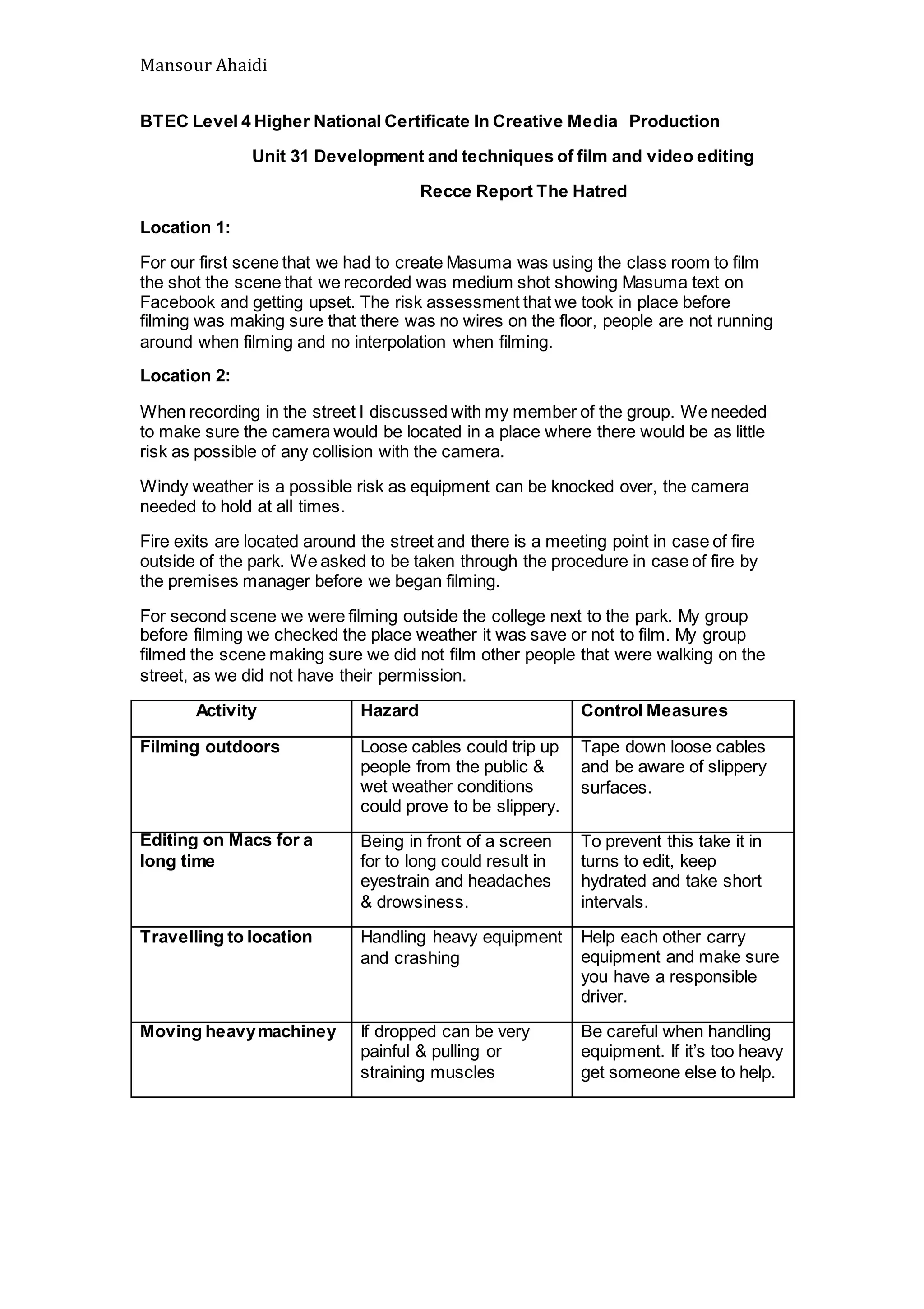 Recce report the hatred | DOCX