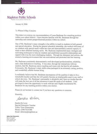 Recomendation From Special Education Teacher Sandra De Leon | PDF