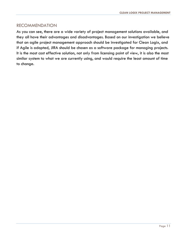 Company Software Project Management Recommendation Report | PDF