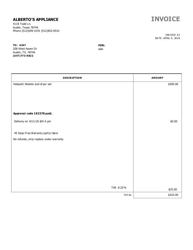 Receipt 2018 alberto's appliances receipt for electric washer and d…
